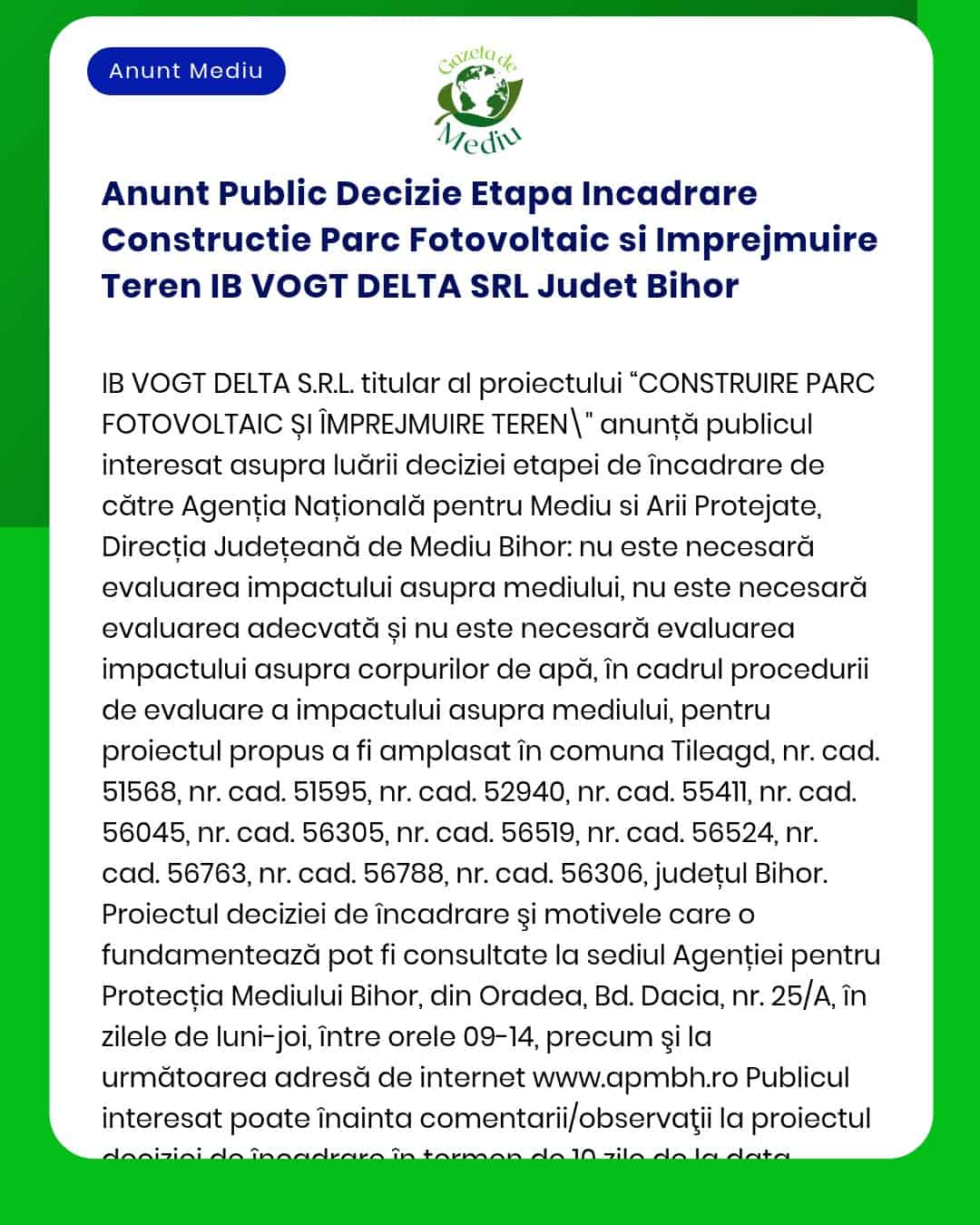 Anunt Public Decizie Etapa Incadrare Constructie Parc