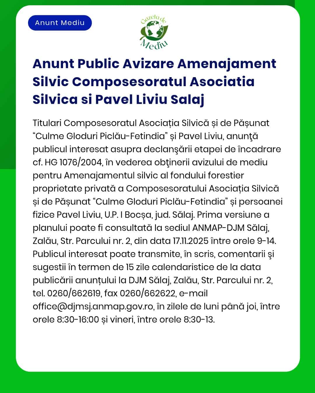 Anunt Public Avizare Amenajament Silvic Composesoratul